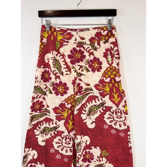Zara | Pants & Jumpsuits | Zara Womens Pants Red Floral Wide Leg Linen ...